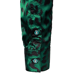 ZEROYAA Men's Hipster Leopard Printed Slim Fit Long Sleeve Button Up Satin Dress Shirts for Party Prom ZLCL36-108-Emerald XX-Large