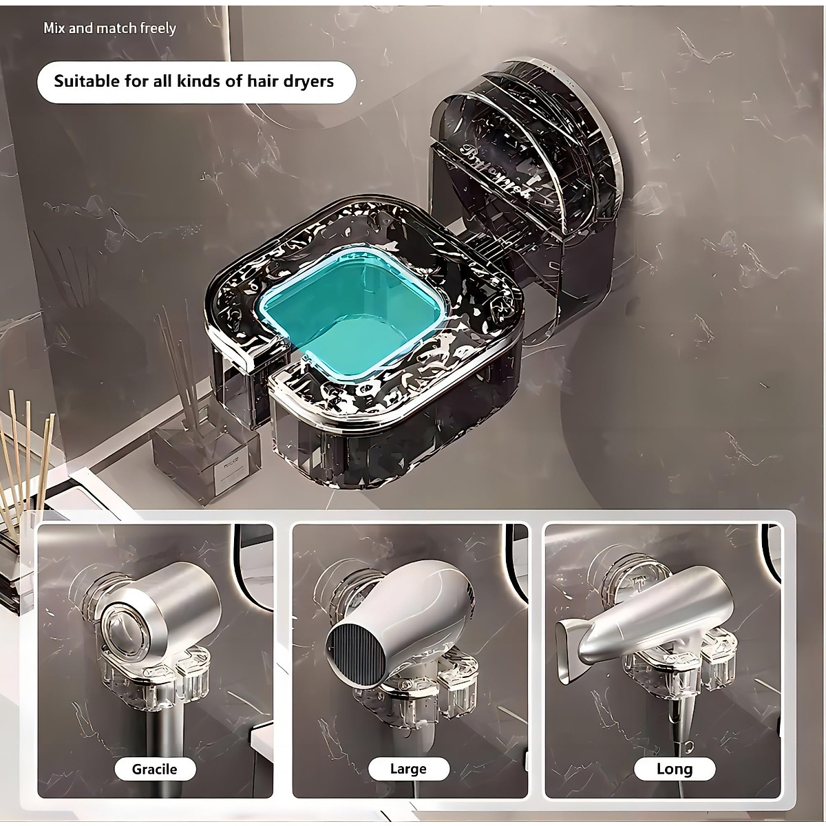 Powerful Suction Cup Holder Rack Organizer,Rotating Hair Dryer Rack Punch Free, 2024 New 360° Blow Dryer Holder Stand Wall Mounted, Zentric Hair Dryer Rack For Hair Dryer,Rotating Lazy Hair Dryer Brac