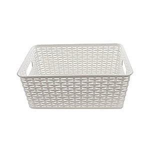 YBM Home Medium Plastic Rattan Storage Box Basket Organizer, Small - White - 1 Pack