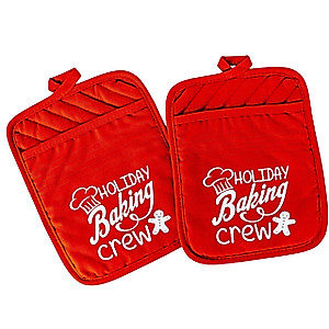 Christmas Gift for Mom Grandma, Potholder with Pocket, Holiday Baking Gift, Cookie Pot Holder Set, Red Oven Mitt, Pack of 2