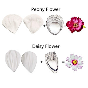 16set Gumpaste Flower Molds and Cutters Fondant Tools Kit Stainless Steel Flower Cookie Cutter Set Sugarcraft Flower Silicone Veining Making Mold for Wedding,Birthday Cake Decorating