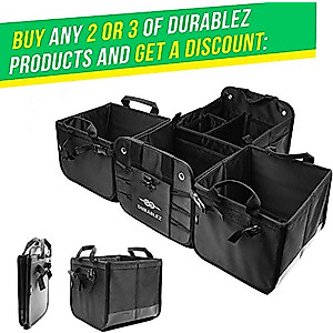 DURABLEZ 4 Compartment Separable Collapsible Car Trunk Storage Organizer for SUV Minivan Truck Sedan - XXL, Black