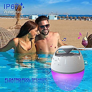 Blufree Pool Speaker with Lights,Bluetooth Portable Speaker IP67 Waterproof Hot Tub Speaker,Louder Volume,Rich Bass, Mic, 82ft Wireless Range Floating Speaker for Outdoor Pool Sports Home Party Shower