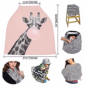 Giraffe Baby Car Seat Cover, Multi-Use Nursing Cover for Boys, Girls, Infants, Snug Warm Stroller Covers for Babies, Funny Animal Giraffe Blowing Bubble Pink