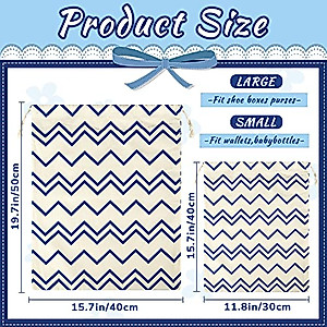 Dunzy 2 Pack Drawstring Gift Bags Large Ivory and Blue Stripe Fabric Gift Bags Reusable Canvas Gift Bags for Father's Day Birthdays Holiday, 15.8 x 19.7 Inch, 11.8 x 15.8 Inch