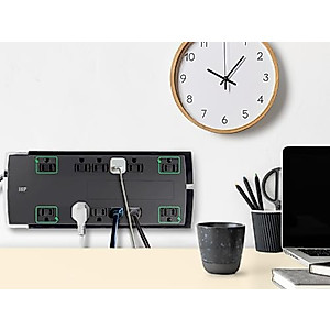 Monoprice 12 Outlet Slim Surge Protector Power Strip - 10 Feet - Black | Heavy Duty Cord | UL Rated, 4,230 Joules With Grounded And Protected Light Indicator