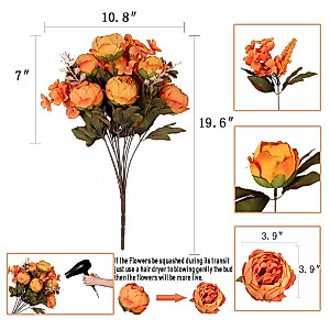 ShengyuanLouiesya Louiesya Artificial Flowers Fake Silk Peony Flower Bouquet Floral Plants Decor for Home Garden Wedding Party Decor Decoration (Orange)