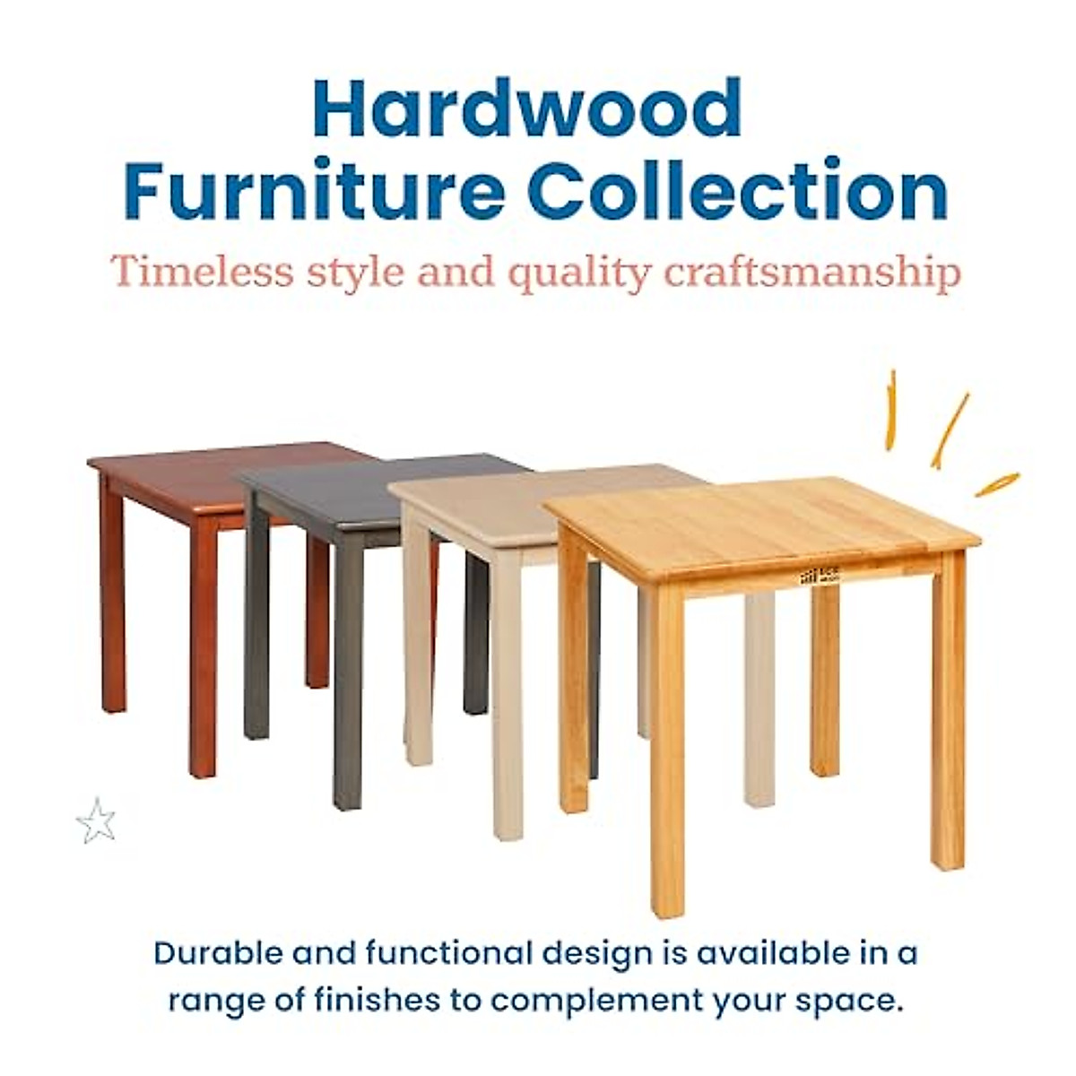 ECR4Kids 24in Square Hardwood Table with 22in Legs, Kids Furniture, Honey