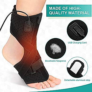 VINGVO Foot Heating Pad,Plantar Fasciitis Support Brace 1 Pair Compression Foot Sleeves Heated Therapy Night Splint Achilles Tendonitis for Arthritis Sprains Strains Heel Spur Torn Tendons