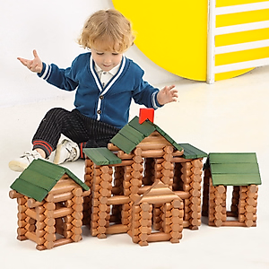 Wondertoys 328 Pcs Wooden Logs Set Ages 3+, Classic Building Log Toys for Kids, Creative Construction Engineering Educational Gifts