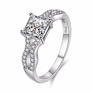 Uloveido Square Cubic Zirconia Diamond Infinity Promise Anniversary Wedding Infinity Ring Promise for Bridal Women Size 6 WX026