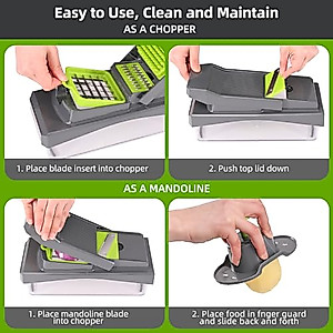 RüK Vegetable Chopper, Cheese Slicer, Food Chopper, Veggie Chopper, Onion Chopper, Salad Chopper, Mandoline Slicer & Cheese Grater, Vegetable Chopper with Container, (10 in 1 - Gray)