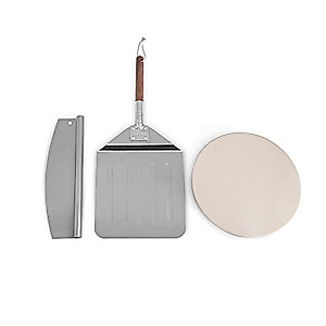 Royal Gourmet KSF1204 3 Piece Pizza Stone Set for Grill and Oven with 12-Inch Cordierite Stone, Peel and Pizza Cutter, Baking Tool