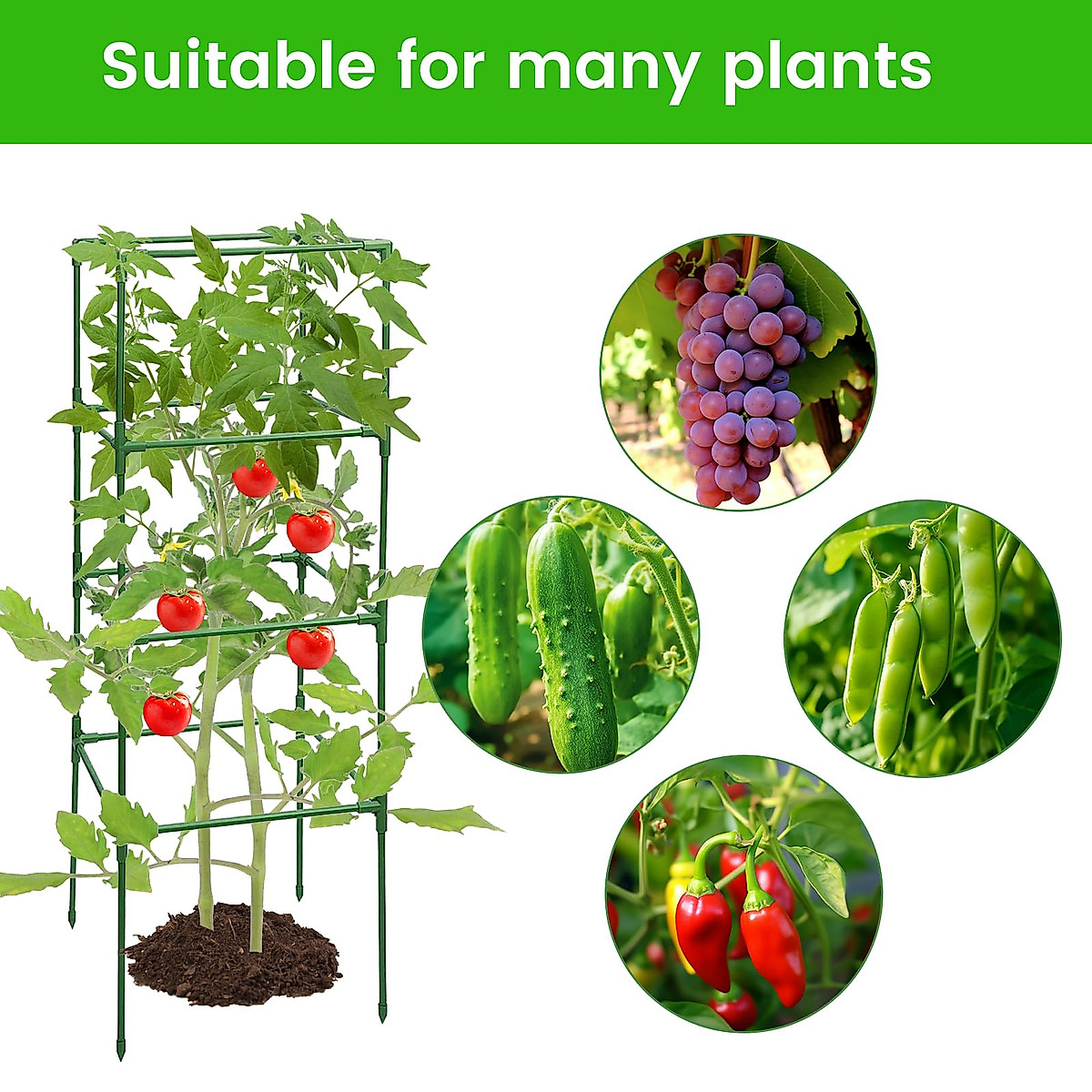 MYMULIKE Tomato Cages for Garden, 3 Pack Square Tomato Cage Heavy Duty, Height-Adjustable Tomato Trellis for Raised Garden Bed, Plants, Flowers Support Stakes- 10 Clips Included