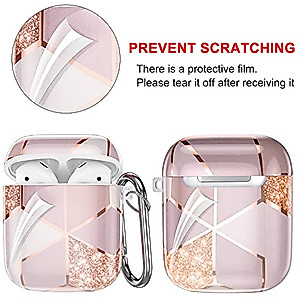 Hamile Compatible with Airpods Case Cover Cute 2-Peice Case for Apple Airpods 2 & 1, Fadeless Shockproof Hard Case Cover with Portable Keychain for Girls Women Men - Pink Geometric
