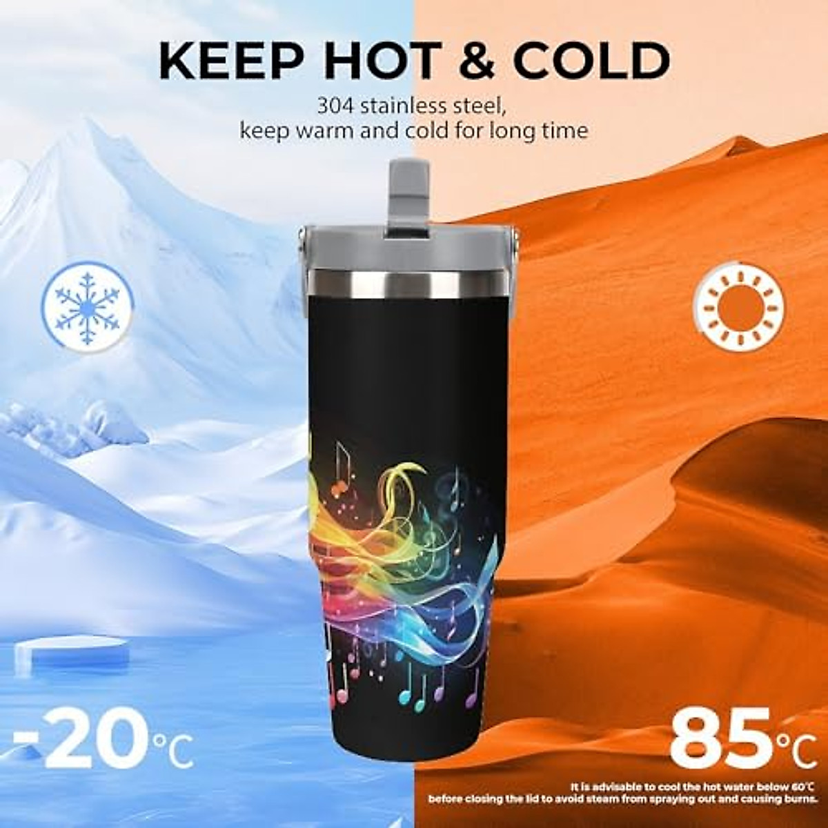 SYJTGDE Large Capacity Car Cup Rainbow Musical Note Melody Fashionable Upgrade Car Cup Advanced And Beautiful Travel Cup