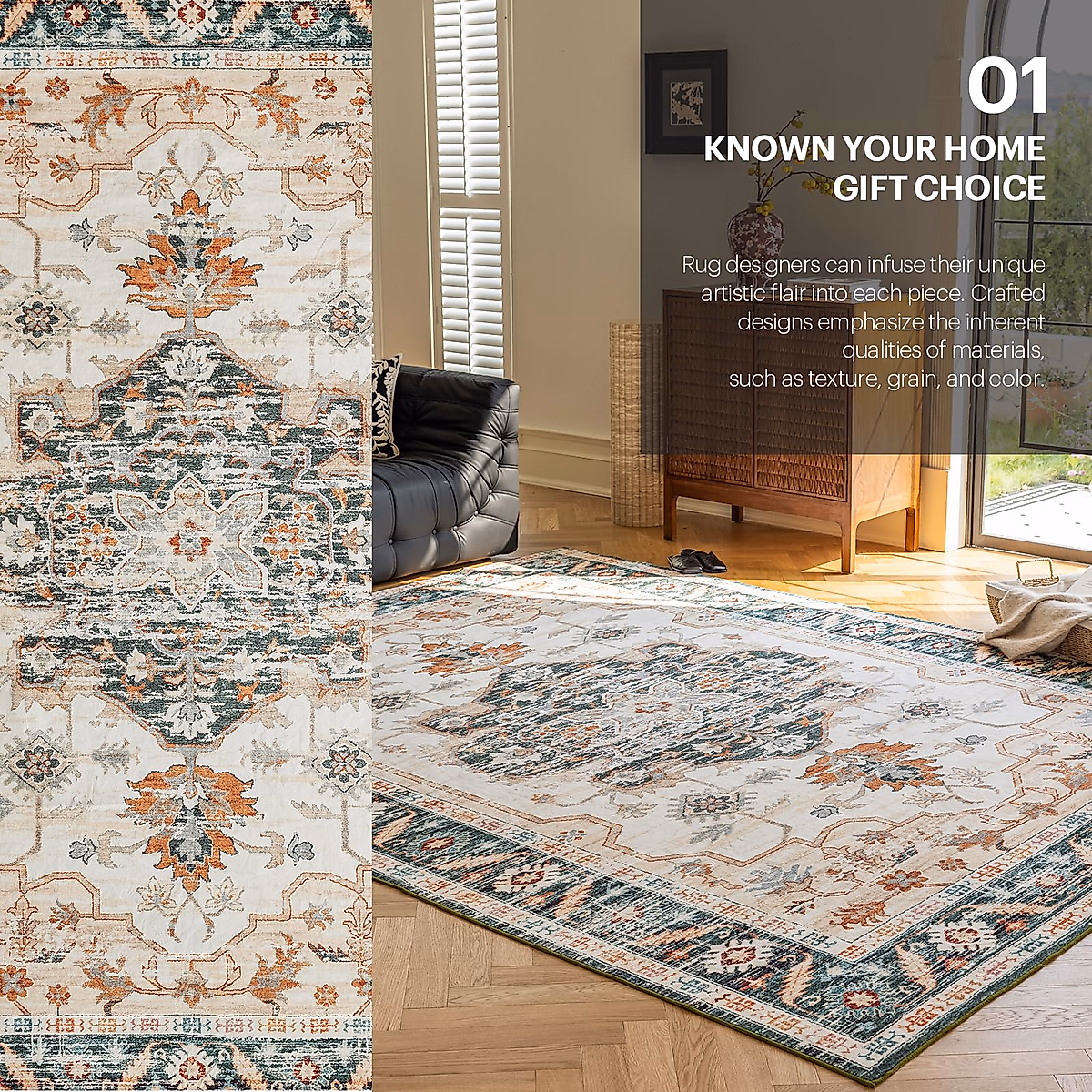 OMERAI Rug 8x10 Area Rug for Bedroom Washable Rug for Living Room Kitchen Dining Room Rugs Non-Slip Home Decor Carpet Faux Wool Rug Large Modern Art Ultra Soft Blue Area Rug-Chic