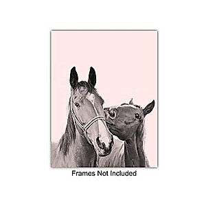 Horse Wall Art - Farmhouse Barn Wall Decor for Girls Bedroom, Office, Living Room - Country Western Boho Shabby Chic Decorations - Gift for Equestrian Women - Pink Pony Poster Set