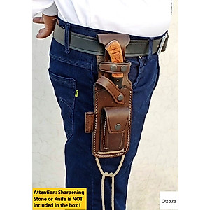 Ottoza Handmade Leather Knife Sheath SIDE DRAW Knife Sheath - Bushcraft Knife Sheath - Hunting Knife Sheath - Survival Knife Sheath - Vertical Knife Sheath Dark Brown TOP GRAIN LEATHER No:207