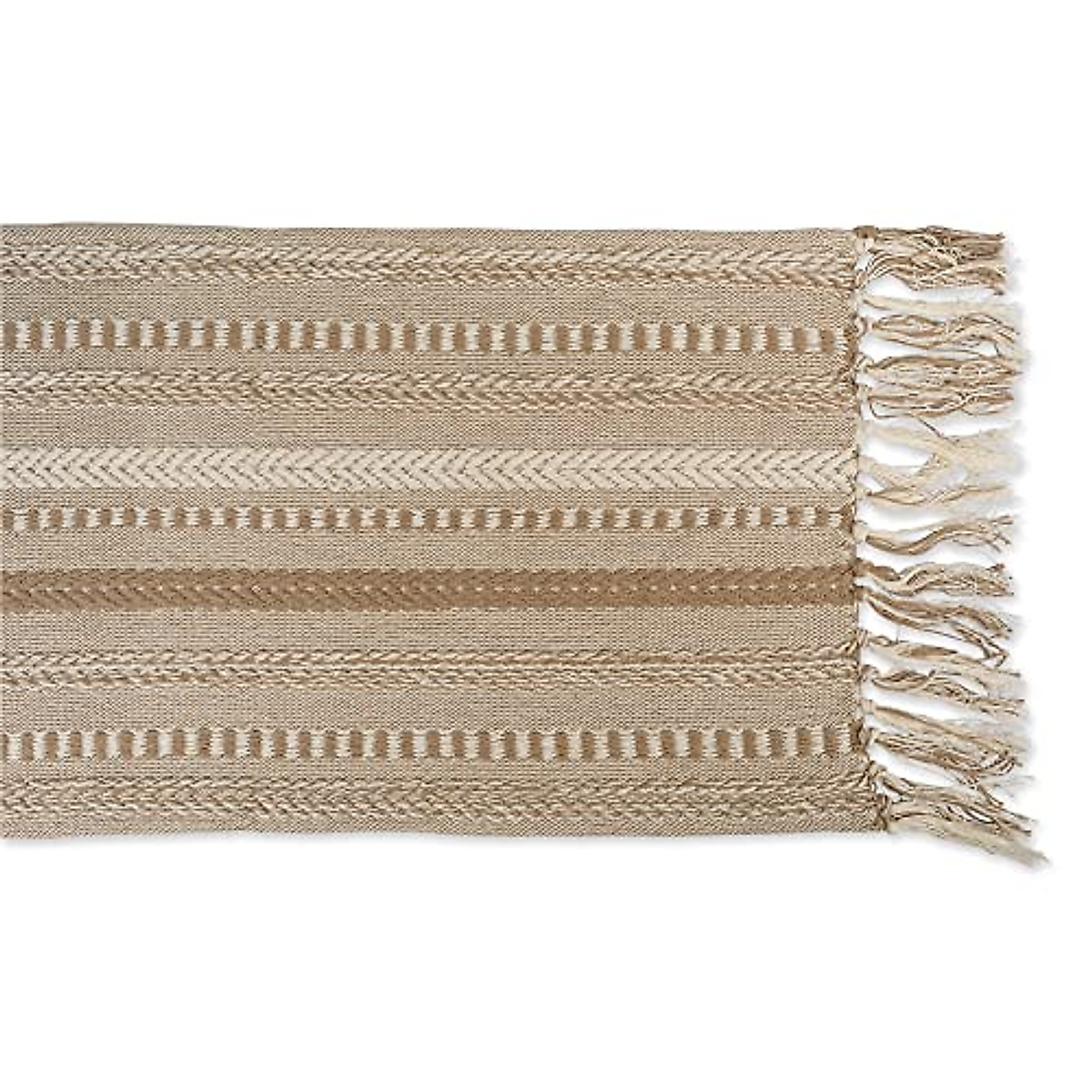 DII Farmhouse Braided Stripe Table Runner Collection, 15x72 (15x77, Fringe Included), Stone