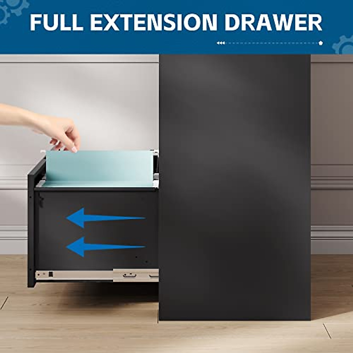 PEUKC Metal File Cabinet with Drawer, Lockable Vertical Lateral Filing Storage Cabinet, File Cabinet with Storage Cabinet for Home Office, Legal/Letter/A4 Size Steel File Storage Cabinet, Black