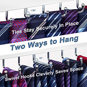 Tie Rack Wall Mounted Belt Hanger, 360° Rotating Tie Hanger Belt Organizer 20 Storage Hooks for Belt, Ties, Purse, Scarves, Tank Top, Hats, Medals