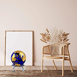 Crystal Glass Marbles Earth Globe World map Quartz Crystals Sphere Terrarium Desk Ornaments Nautical Home Decor (Gold 2.36inch)