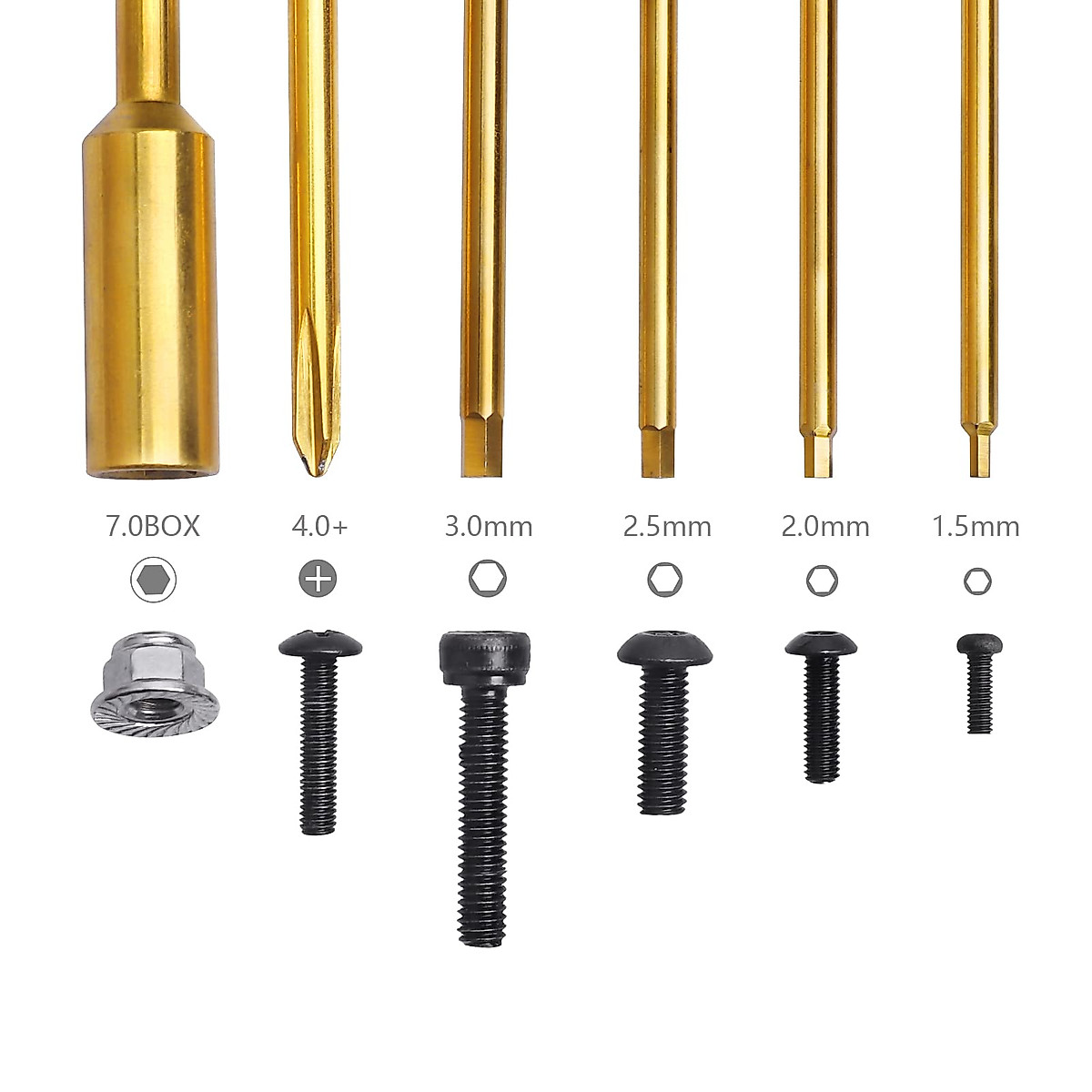 Hobbypark 6 in 1 RC Hex Driver Screwdriver Set 1.5mm 2.0mm 2.5mm 3.0mm & Hex Nut Driver & Phillips Bit and Wheel Wrench for RC Car Hobby Tool Kit