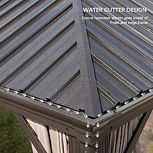 Ulax Furniture 12' x 16' Outdoor Gazebo Patio Permanent Hardtop Pergola with Aluminum Frame Galvanized Steel Double Roof Mosquito Net and Privacy Curtain