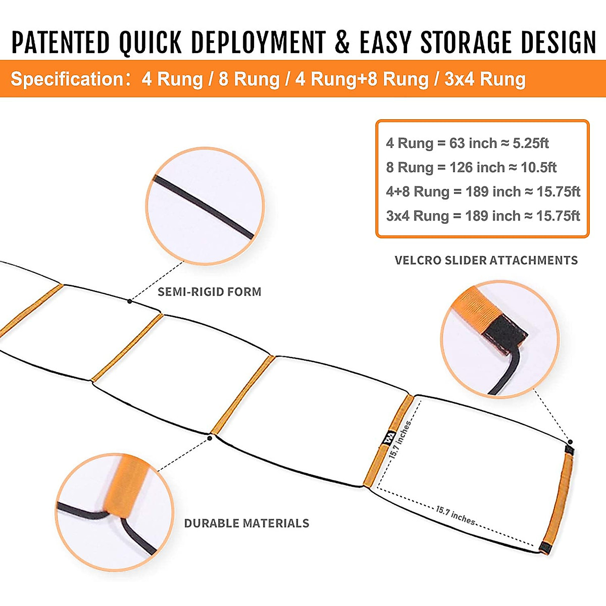 ALPHAWORX Agility Ladder, Agility Training Equipment, Soccer Speed Ladder, Football Footwork Ladder, Workout Ladder for Kid Adult, Foldable Instant Set-up & Tangle-Free & Carry Bag (8 Rung)