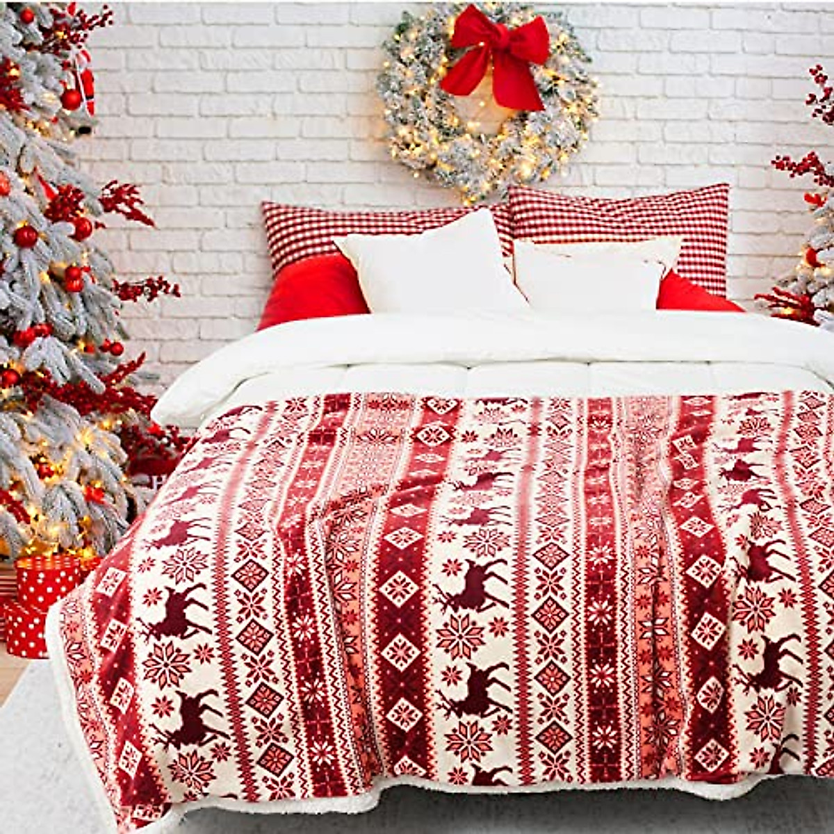 inhand Sherpa Christmas Throw Blanket for Adults, Fleece Flannel Holiday Blankets and Throws, Cozy Warm Fuzzy Fluffy Soft Throw Blankets for Couch Bed, Gifts for Women Men & Kids(51" x 63", Red)