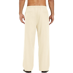 COOFANDY Men Linen Yoga Beach Cool Long Pants Stretchy Drawstring Waist Trousers