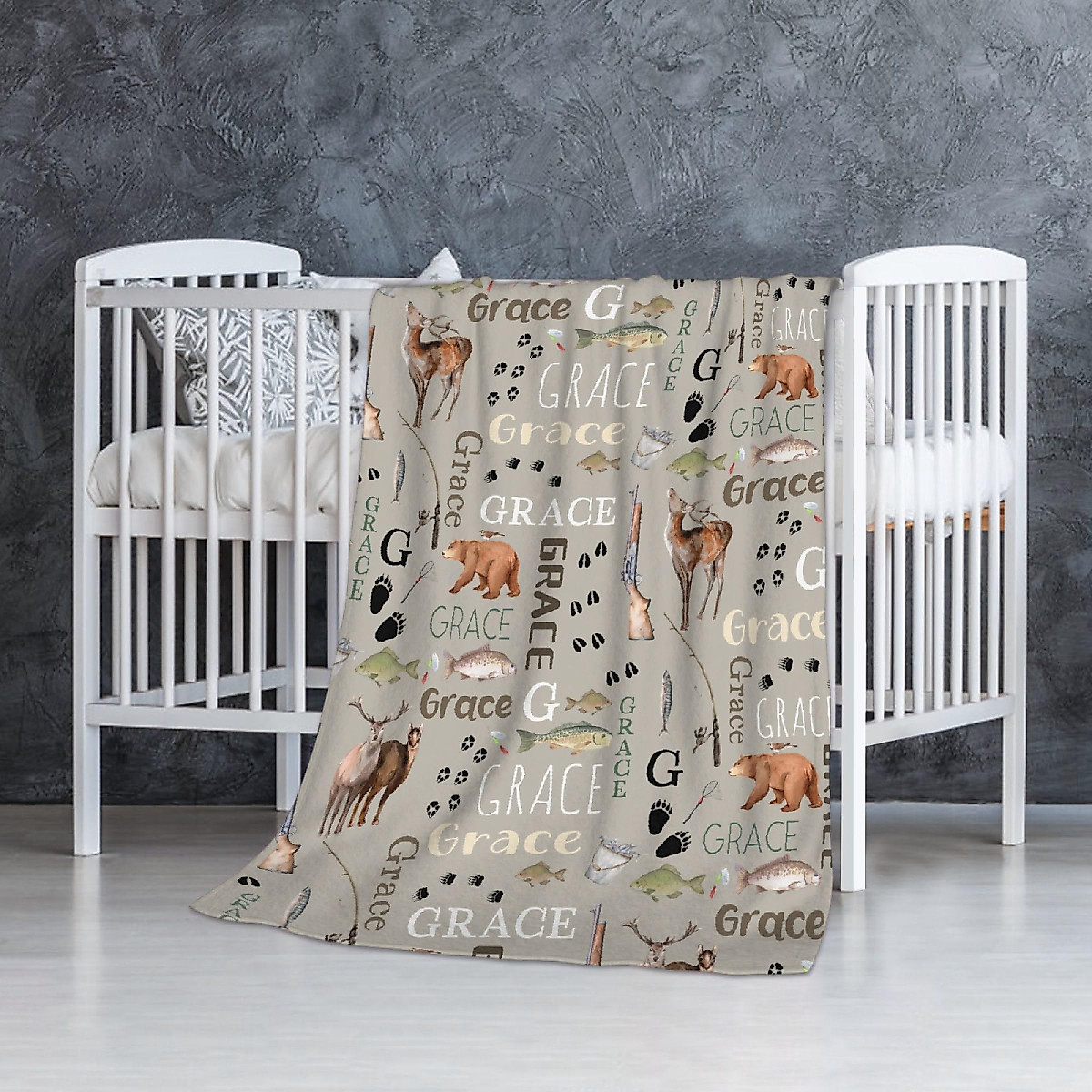 Personalized Hunting Fishing Blanket Gifts Super Soft Lightweight Custom Flannel Blanket Baby Blankets Throw for Infants Toddlers Boys Girls, Suitable for Couch Sofa Bed All Seasons 60"x80" for Adult