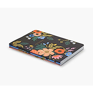 RIFLE PAPER CO. Lively Floral Stitched Notebook Set, Set Of 3 Notebooks, 64 Ruled Pages With Gold Ink, Canvas Paper Cover With White Text Paper Interior