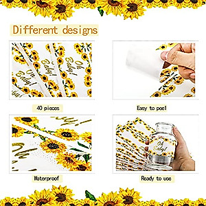 40 Pieces Sunflower Baby Shower Water Bottle Labels Floral Water Bottle Labels Waterproof Sunflower Bottle Sticker Labels for Baby Shower Gender Reveal Birthday Baby Sprinkle Party Decoration Supplies