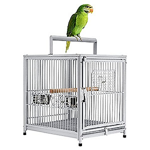 22” Portable Heavy Duty Travel Bird Parrot Carrier Play Stand Perch Cage Feeding Bowl Stand with Handle and Accessories (White)