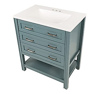 Spring Mill Cabinets Eaton Bathroom Vanity with 2 Drawers, Open Shelf, and White Sink Top, 30.25" W x 18.75" D x 35.41" H, Sage