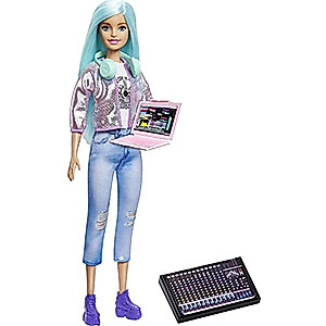 Barbie Career of the Year Music Producer Doll (12-in), Colorful Blue Hair, Trendy Tee, Jacket & Jeans Plus Sound Mixing Board, Computer & Headphone Accessories, Great Toy Gift