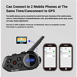 EuroFone S6 Motorcycle Helmet Bluetooth Intercom Headset, Intercomunicador para Casco De Moto, 2 Riders 1200m 6 Riders 6km, 2 People Real-time Talk, CVC Noise Reduction, IP65 Waterproof（1Pack）