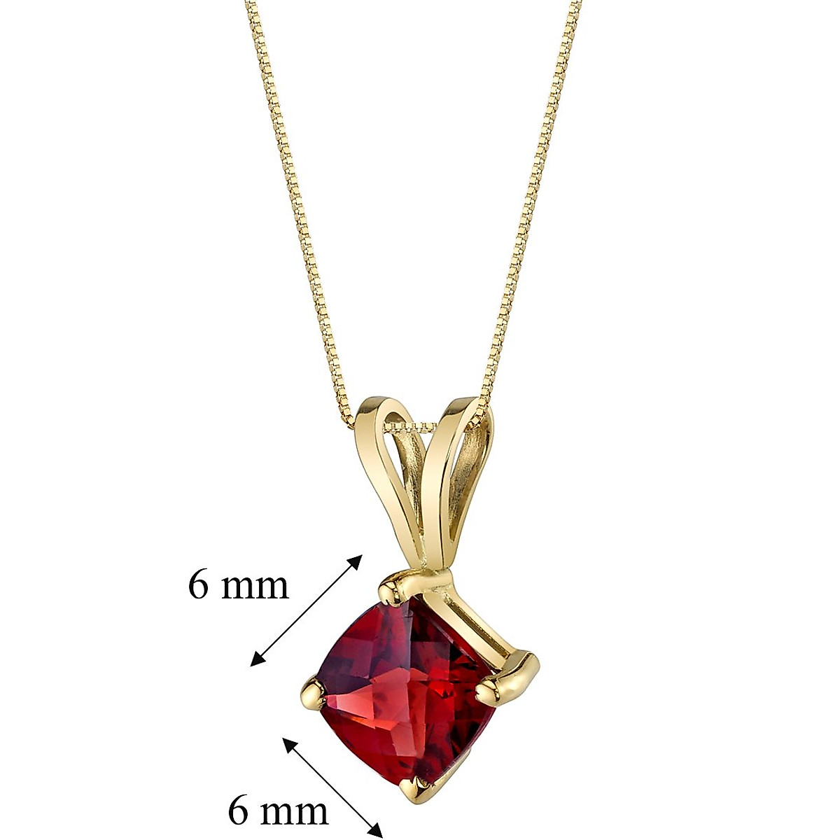 PEORA 14K Solid Yellow Gold Red Garnet Pendant for Women, Natural Gemstone Birthstone Classic Solitaire, 1 Carat Cushion Cut, 6mm