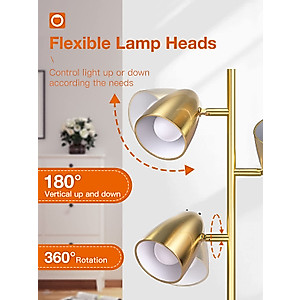 addlon Tree Floor Lamp with 3 Adjustable Rotating Lights and Matching LED Bulbs, Standing Tall Pole Lamps for Living Room, Bedroom, Home, Office - Brass Gold