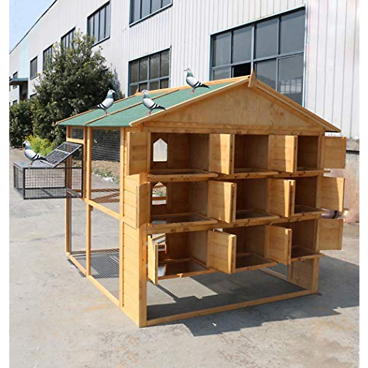 MYES Pigeon Shed, Large Wooden Loft Solid Dove House, Outdoor Pigeon Cage for Household Breeding (9-Nest Box W/Jumping Cage)