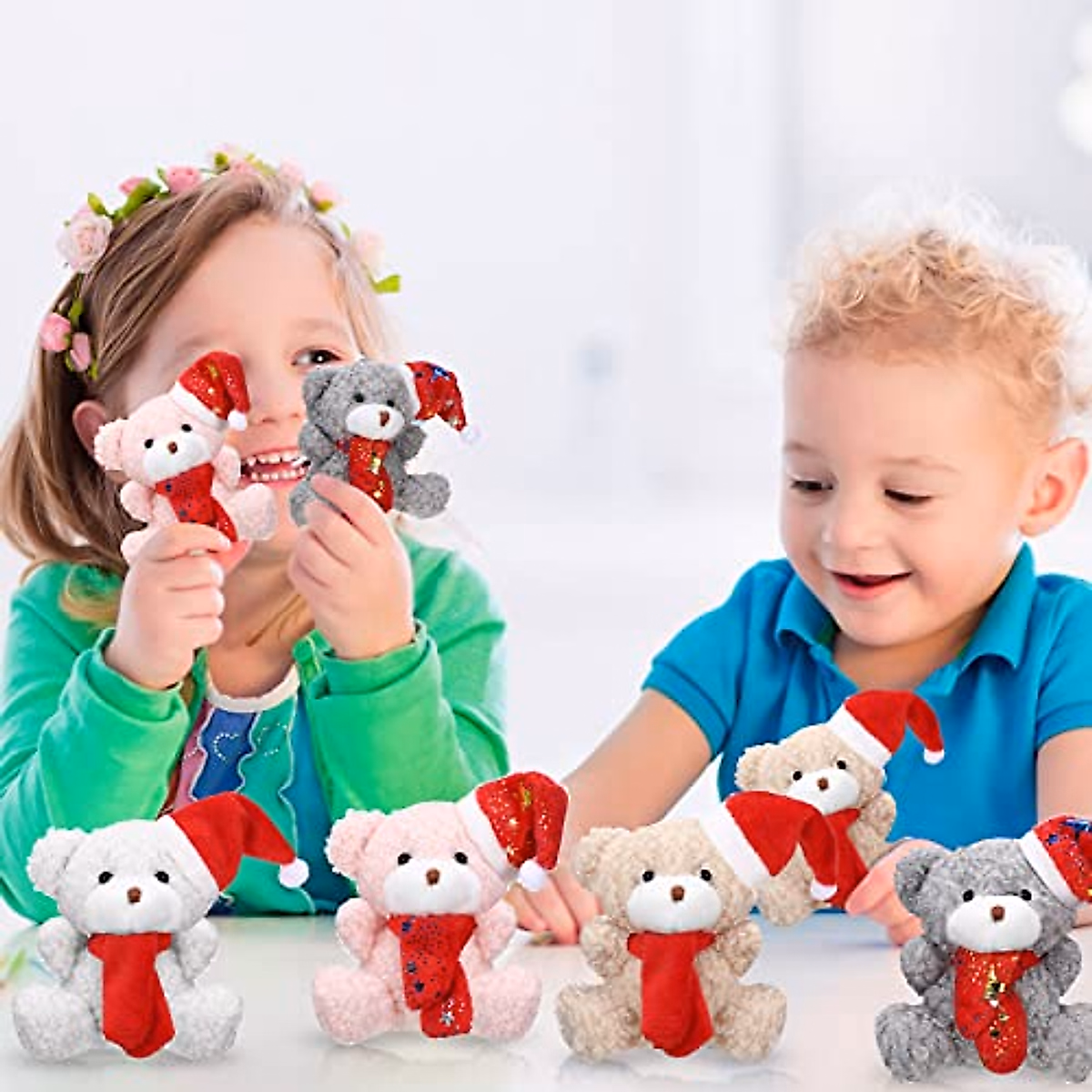 Zomiboo 12 Pcs Easter Bunny Bear Koala 4 Inch Mini Animal Plush Toys Soft Cute Dolls Sleeping and Playing Stuffed Toys Gifts for DIY Baby Shower Party(Bear with Hat,Pink/Yellow/White/Gray)