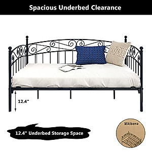 mikibama Black Twin Metal Daybed Victorian Day Bed Frame Elegant Arched Daybeds with Slats Space Saving Guest Bed for Living Room Apartment and Small Space