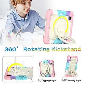 Timecity iPad Mini 6 Case (iPad Mini 6th Generation Case 8.3 inch 2021): with Strong Protection, Screen Protector, Handle, Shoulder Strap, 360° Rotating Stand, Pencil Holder - Pink Camo