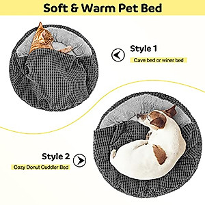 Siwa Mary Small Dog Bed with Attached Blanket, Cozy Donut Cuddler Anti-Anxiety Hooded Pet Beds Calming Cave Bed. Orthopedic Round Puppy Beds for Small Dogs or Cats Washable, Anti-Slip Bottom, 23inch