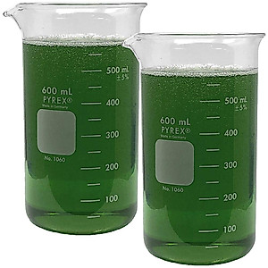 PYREX 1060-600, 600ml Tall Form Berzelius Beaker, Single Scale, Graduated (Pack of 2)
