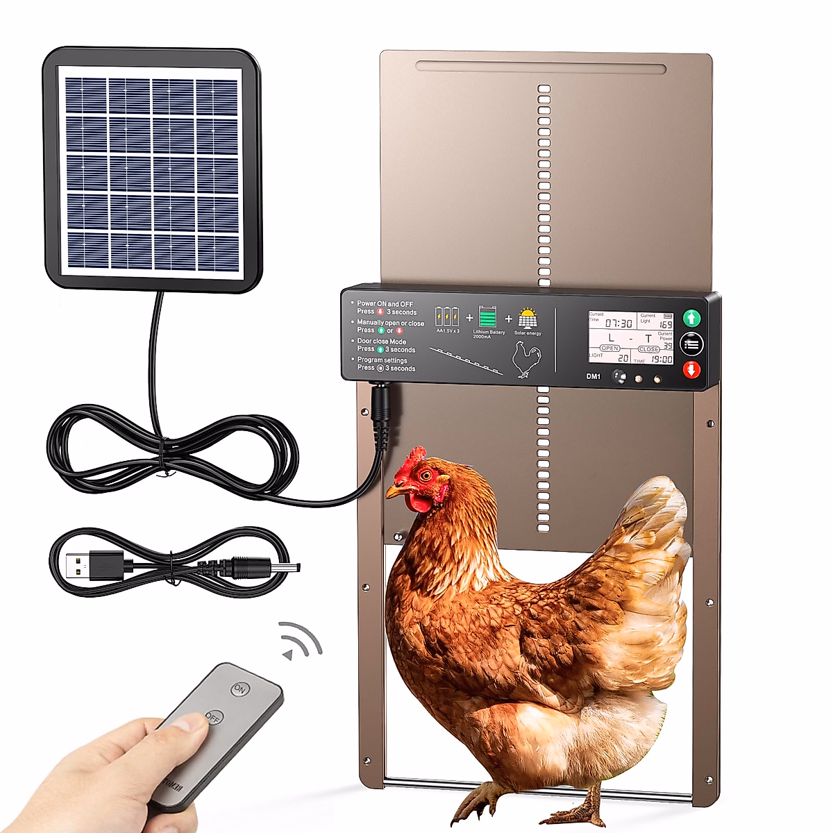 Automatic Chicken Coop Door Solar Powered 13.0" L x 9.4" W x 1.4" H Brown