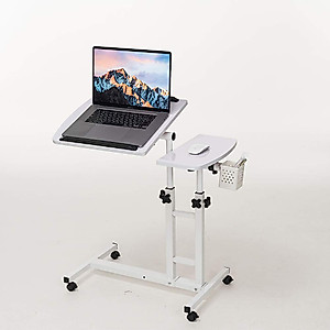 Farios Adjustable Laptop Desk with Wheels, Overbed Bedside Desk, Wheels Height Adjustable Desk Cart,Standing Laptop Desk,Moveable Laptop Stand,Tilting Over Bed Table,Rolling Laptop Stand-White.
