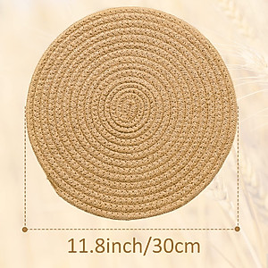Amidaky Round Cotton Placemats Set of 4 Woven Place Mats 12 inch Washable Table Mats for Round Dining Table Jute